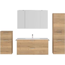Badmöbel-Set Nobilia "Tolvina", braun (eiche sierra nachbildung), B:230cm H:169cm T:48,7cm, Kastenmöbel-Sets, inkl. Spiegelschrank mit Beleuchtung und Dimmerfunktion, in 4 Breiten