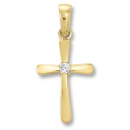 Kettenanhänger ONE ELEMENT "Zirkonia Kreuz Anhänger aus 333 Gelbgold", gold, Schmuckanhänger, Damen, Gelbgold 333 Gold, Gelbgold 333, Gold, Damen Gold Schmuck