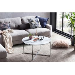 Couchtisch Salesfever "Caorle Coffeetable im eleganten Stil", weiß (weiß, chromfarben, chromfarben, weiß), B:80cm H:45cm T:80cm, Tische, Couchtisch, Elegantes Design mit Marmoroptik-Tischplatte