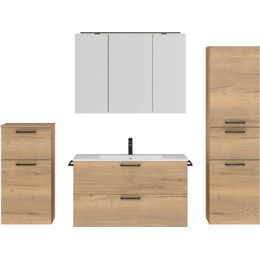 Badmöbel-Set Nobilia "Tolvina", braun (eiche sierra nachbildung), B:210cm H:169cm T:48,7cm, Kastenmöbel-Sets, inkl. Spiegelschrank mit Beleuchtung und Dimmerfunktion, in 4 Breiten