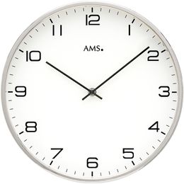 Wanduhr AMS "W9658", silber (silberfarben), Wanduhren, B/H/L: 5cm, Quarzuhr,Wohnzimmer,Esszimmer,Küche,Arbeitszimmer,Büro,Flur
