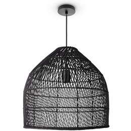 Paco Home Pendelleuchte "LINNU", schwarz, Ø 44cm H: 44cm, Leuchten, Korblampe Rattan Pendelleuchte Wohnzimmer Boho Deckenlampe Natur