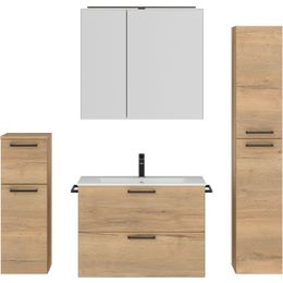 Badmöbel-Set Nobilia "Tolvina", braun (eiche sierra nachbildung), B:160cm H:169cm T:48,7cm, Kastenmöbel-Sets, inkl. Spiegelschrank mit Beleuchtung und Dimmerfunktion, in 4 Breiten