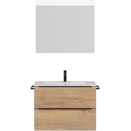 Badm&ouml;bel-Set Nobilia "Levere", braun (eiche sierra nachbildung), B:81cm H:169cm T:48,7cm, Kastenm&ouml;bel-Sets, Badm&ouml;bel-Set, inkl. Spiegel mit Touch-Sensor, in vier Breiten