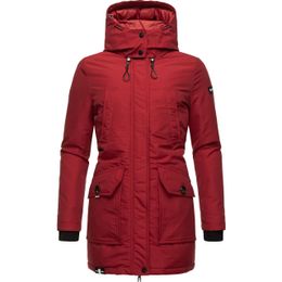 Winterjacke Navahoo "Blizzardstorm", Damen, Gr. XS (34), rot (blutrot), Oberstoff: 70% Baumwolle, 30% Nylon, Futter: 100% Polyester, Wattierung: 100% Polyester, Ärmelfutter: 100% Polyester, figurbetont Po-bedeckend, hoch geschlossener Ausschnitt, Ärmel ohne Ärmelschlitz Rippstrickbündchen, Jacken, Warm gefütterter Wintermantel mit Kapuze
