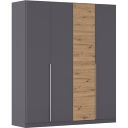 Dreht&uuml;renschrank Rauch "Bellezza", grau (graumetallic, eiche artisan), B:181cm H:210cm T:54cm, Holzwerkstoff, Schr&auml;nke, Kleiderschrank Dreht&uuml;renschrank, inkl. Schubkasteneinsatz, W&auml;scheeinteilung und weiterem Zubeh&ouml;r