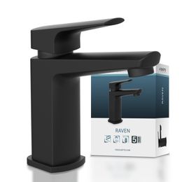 Sch&uuml;tte Waschtischarmatur SCH&Uuml;TTE "RAVEN", schwarz, B:5cm H:16,3cm T:15,7cm, Armaturen, Wasserhahn mit Ablaufgarnitur, Mischbatterie mit Pop Up Abflussstopfen