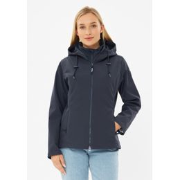 Softshelljacke Derbe "Adeby", Damen, Gr. 36, blau (navy), Obermaterial: 94% Polyester, 6% Elasthan; Futter: 94% Polyester, 6% Elasthan, tailored fit, Bündchen, Jacken Softshelljacke, 2-Wege-Reißverschluss, wasserabweisend, winddicht, Kapuze