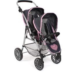 Bayer Chic 2000 Puppen-Zwillingsbuggy CHIC2000 "Twinny, Grau-Navy", blau (melange grau, navy), Puppenwagen, KinderB:63cm H:77cm T:63cm, Kunststoff, Metall, Stoff, mit schwenkbaren Vorderrädern, B:63cm H:77cm T:63cm