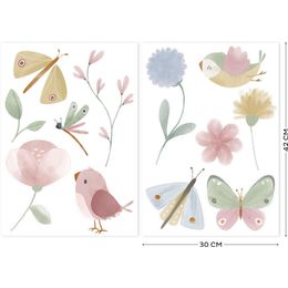 Wandtattoo Little Dutch "Little Dutch Selbstklebende Wandtattoo Set Flowers & Butterfiles", bunt, B:30cm H:42cm T:0cm, PVC, Wandtattoos, Wandtattoo, Selbstklebend (2x - 42x30cm)