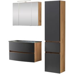 Badezimmer-Set Welltime "Kaunas", grau (matt grau, wotaneiche), B:120cm H:200cm T:49cm, Kastenmöbel-Sets, bestehend aus Waschtisch-Set mit Seitenschrank, Breite 120 cm