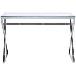 Schreibtisch Jahnke "XTRA", silber (klarglas, chrom, chromfarben, klarglas), B:110cm H:72cm T:50cm, Tische, Schreib-, Schmink-, Konsolentisch, Oberplatte aus ESG-Sicherheitsglas