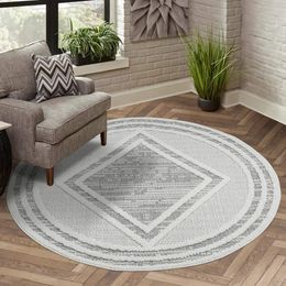 Teppich Carpet City "LINDO 8853", grau, H:11mm &Oslash;:200cm, Obermaterial: 100% Polyester, Teppiche, Teppich, Kurzflor, Hochtief-Muster/ 3D-Effekt, Boho-Stil, Wohnzimmer
