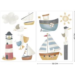 Wandtattoo Little Dutch "Little Dutch Selbstklebende Wandtattoo Set Sailors Bay", bunt, B:30cm H:42cm T:0cm, PVC, Wandtattoos, Wandtattoo, Little Dutch - Luxus Wandaufkleber - Sailors Bay - 2x 42x30cm