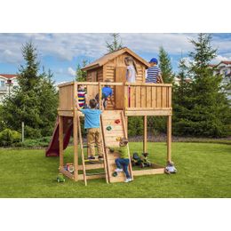 Spielturm Fungoo "My SIDE Step On", braun (grün), Spieltürme, JungenB:390cm H:305cm T:235cm, Holz, Metall, Polyethylen, mit Schaukel & Rutsche, Kletterwand, Spielhaus, FSC - schützt Wald, B:390cm H:305cm T:235cm