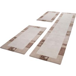 Bettumrandung Theko "Royal Ganges" Gr. 14, beige, H:13mm, Obermaterial: 95% Wolle, 5% Viskose, Bettumrandungen, Bettvorleger, 3-teiliges L&auml;ufer-Set f&uuml;rs Schlafzimmer, 100% Wolle