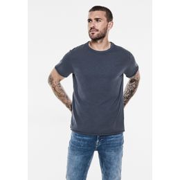 T-Shirt Street One MEN, Herren, Gr. L (42), blau (marine blau), Web, 100% Baumwolle, unifarben, gerade hüftlang, Rundhals, Bündchen, Shirts, aus reiner Baumwolle