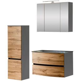 Badezimmer-Set Welltime "Kaunas", braun (wotaneiche), B:120cm H:200cm T:49cm, Kastenm&ouml;bel-Sets, bestehend aus Waschtisch-Set mit Midischrank, Breite 120 cm