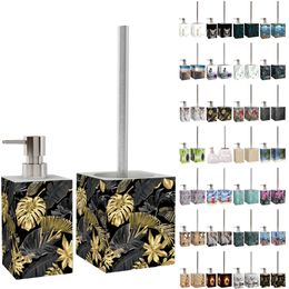 Badaccessoire-Set Sanilo "mit Motiv, viele schöne Seifenspender und WC Bürsten zur Auswahl", schwarz (schwarz, gold), glänzend, Polyresin (Kunststein), Badaccessoires-Sets, 2-tlg., Desinfektionsspender mit stabiler Pumpe, hochwertig & modern
