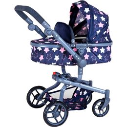 Kombi-Puppenwagen KNORRTOYS "Boonk - star blue pink", blau (star blau pink), Puppenwagen, JungenB:42cm H:80cm T:59cm, Kunststoff, Metall, Stoff, B:42cm H:80cm T:59cm