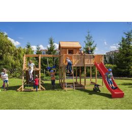 Spielturm Fungoo "My SPACE_XL Spider+", braun (rot), Spieltürme, KinderB:505cm H:305cm T:490cm, Holz, Metall, Polyethylen, mit Schaukel & Rutsche, Klettererweiterung, Spielhaus, B:505cm H:305cm T:490cm
