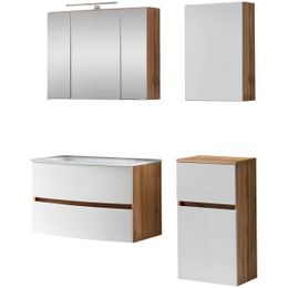 Badezimmer-Set Welltime "Kaunas", wei&szlig; (matt wei&szlig;, wotaneiche), B:120cm H:200cm T:49cm, Kastenm&ouml;bel-Sets, Breite 120 cm, Soft Close Funktion