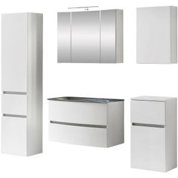 Badezimmer-Set Welltime "Kaunas", weiß (matt weiß, weiß), B:160cm H:200cm T:49cm, Kastenmöbel-Sets, bestehend aus Waschtisch-Set mit Seitenschrank, Breite 160 cm