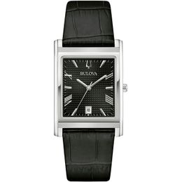 Quarzuhr Bulova "Sutton", schwarz, Armbanduhren, Damen, Quarzuhr, Armbanduhr, Herrenuhr, Damenuhr, Lederarmband, analog, Tag