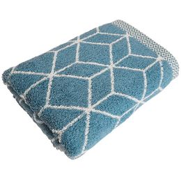 Duschtuch Framsohn FROTTIER "Design Jacquard Prisma Badetuch", blau (jeansblau, wei&szlig;), B:67cm L:140cm, Jacquard-Walkfrottier, Obermaterial: 100% Baumwolle, Handt&uuml;cher, mehrfarbig gewebtem Saum, hergestellt in &Ouml;sterreich