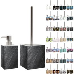 Badaccessoire-Set Sanilo "mit Motiv, viele schöne Seifenspender und WC Bürsten zur Auswahl", grau, glänzend, Edelstahl, Polyresin (Kunststein), Badaccessoires-Sets, 2-tlg., Desinfektionsspender mit stabiler Pumpe, hochwertig & modern