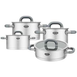 Topf-Set Mulex "LUGANO", grau (edelstahlfarben), 5 l, Töpfe, inkl. Servierpfanne 24 cm mit Deckel, Induktion