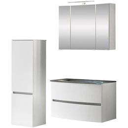 Badezimmer-Set Welltime "Kaunas", weiß (matt weiß, weiß), B:120cm H:200cm T:49cm, Kastenmöbel-Sets, bestehend aus Waschtisch-Set mit Midischrank, Breite 120 cm