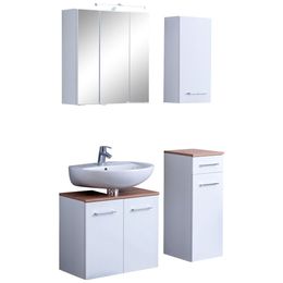 Badm&ouml;bel-Set Welltime "Avignon", wei&szlig;, B:90cm H:200cm T:35cm, Holzwerkstoff, Kastenm&ouml;bel-Sets, Badm&ouml;bel-Set, mit 3D-Spiegelschrank mit LED-Aufsatzleuchte