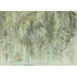 Vliestapete Komar "Digitaldruck Vlies - Palm Fronds - Gr&ouml;&szlig;e 350 x 250 cm", bunt (gr&uuml;n, blau, wei&szlig;), B:350m L:250m, Vlies, Tapeten, Wohnzimmer, Schlafzimmer