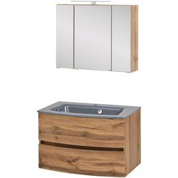 Waschtisch-Set Welltime "Kaunas", braun (wotaneiche), B:80cm H:200cm T:49cm, Kastenm&ouml;bel-Sets, Breite 80 cm, Soft-Close-Funktion