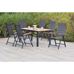 Garten-Essgruppe Merxx "»Paxos«", grau (grau, grau, graphit), Aluminium, Massivholz, Polyester, Sitzmöbel-Sets, Tisch: LxB: 150x90 cm