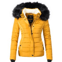 Steppjacke Navahoo "Miamor", Damen, Gr. S (36), gelb, Oberstoff: 100% Polyester, Futter: 100% Polyester, Wattierung: 100% Polyester, Ärmelfutter: 100% Polyester, Kunstpelz: 90% Polyacryl, 10% Polyester, figurbetont Po-bedeckend, Ärmel ohne Ärmelschlitz Rippstrickbündchen kontrastfarben, Jacken Steppjacke, hochwertige Winterjacke m. voluminöser Kunstpelz-Kapuze