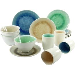 Kombiservice Creatable "Aquarius", bunt (mehrfarbig), 16 Stk., Steinzeug, Geschirr-Sets, Spezialglasur, handwerklicher Look