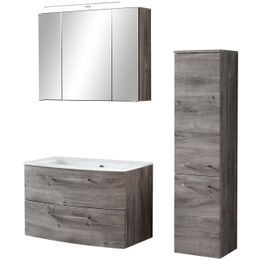 Badezimmer-Set Welltime "Windau", braun (eiche ribbeck), B:110cm H:200cm T:49cm, Kastenm&ouml;bel-Sets, bestehend aus Waschtisch-Set mit Midischrank, Breite 110 cm
