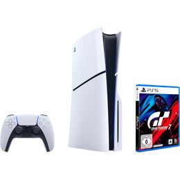 Playstation 5 Konsolen-Set "Disk Edition (Slim) + Gran Turismo 7", schwarz-weiß (weiß, schwarz), B:35,8cm H:9,6cm T:21,6cm, Spielekonsolen, Topseller