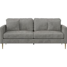 3-Sitzer "Highland", grau, B:184cm H:81cm T:85cm, Veloursstoff 100% Polyester, COSMOLIVING BY COSMOPOLITAN, Sofas, pflegeleichter Veloursbezug, Sitz und R&uuml;cken gepolstert, Sitzh&ouml;he 46cm