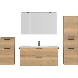 Badmöbel-Set Nobilia "Tolvina", braun (eiche sierra nachbildung), B:230cm H:169cm T:48,7cm, Kastenmöbel-Sets, inkl. Spiegelschrank mit Beleuchtung und Dimmerfunktion, in 4 Breiten