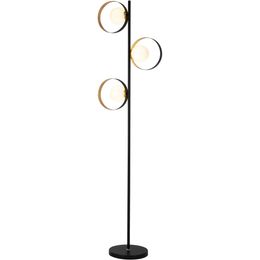 Searchlight Stehlampe "Orbital Floor Lamp - Black Metal, Gold Leaf & Opal Glass", schwarz (schwarz, gold und weiß), 3, H: 149cm, 1 Stk., Leuchten