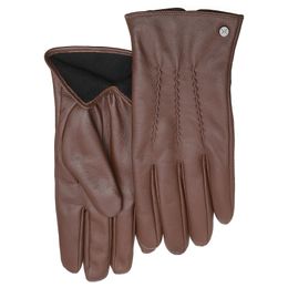 Lederhandschuhe Pearlwood "Gates", Damen, Gr. 8,5, braun (cognac), Schafsleder, Biesen, unifarben, Handschuhe, weiches Innenfutter aus Fleece