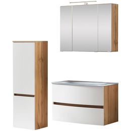 Badezimmer-Set Welltime "Kaunas", weiß (matt weiß, wotaneiche), B:120cm H:200cm T:49cm, Kastenmöbel-Sets, bestehend aus Waschtisch-Set mit Midischrank, Breite 120 cm