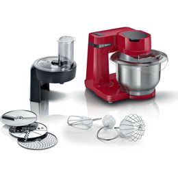 Bosch K&uuml;chenmaschine "MUMS2EB01 MUM Serie 2", rot, B:26,6cm H:26,6cm T:27,7cm, K&uuml;chenmaschinen, Durchlaufschnitzler, 3 Reibescheiben, Patisserieset Edelstahl, K&uuml;chenmaschine
