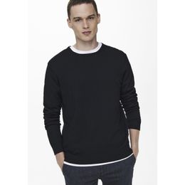 Only & Sons Rundhalspullover ONLY & SONS "WYLER LIFE CREW KNIT", Herren, Gr. L, blau (navy), Strick, Obermaterial: 78% Viskose, 22% Polyester, normal normal, Rundhals, Bündchen, Pullover