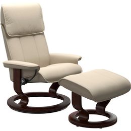 Fu&szlig;hocker stressless "Admiral", beige (cream batick), B:55cm H:38cm T:39cm, Leder BATICK: BATICK ist ein leicht korrigiertes, durchgef&auml;rbtes und genarbtes M&ouml;belleder, bei dem die meisten Unebenheiten und Spuren in der Regel entfernt wurden., Hocker, Fu&szlig;hocker, mit Classic Base, Gestell Braun