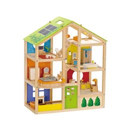 Puppenhaus HAPE "Vierjahreszeiten", bunt, Puppenhäuser, JungenB:60cm H:73cm T:40cm, Holz, inkl. Puppenmöbel, B:60cm H:73cm T:40cm