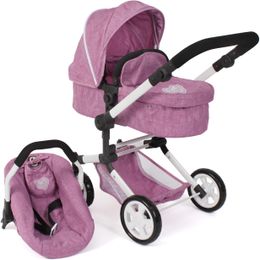Bayer Chic 2000 Kombi-Puppenwagen CHIC2000 "Linus, Jeans Pink", rosa (jeans pink), Puppenwagen, JungenB:72cm H:82cm T:72cm, Kunststoff, Polyester, Stahl, mit Babywanne und Autositz, B:72cm H:82cm T:72cm